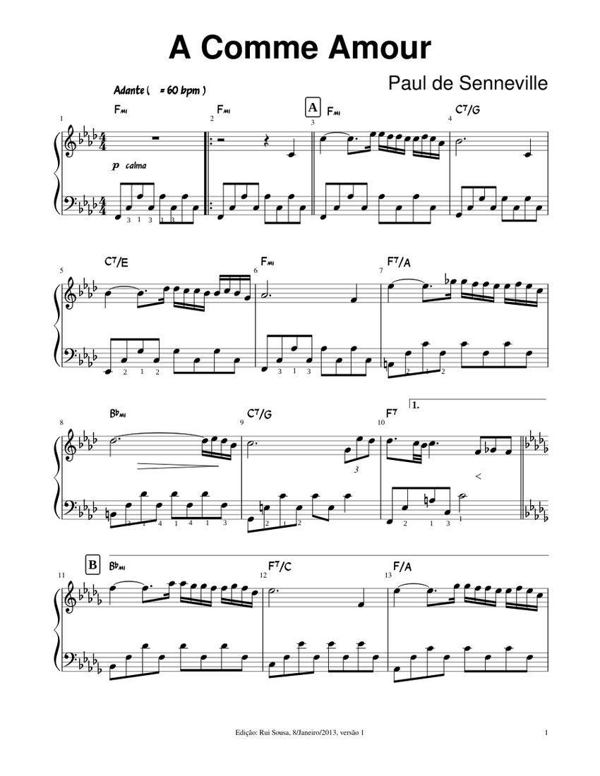 A Comme Amour Sheet music for Piano (Solo) | Musescore.com
