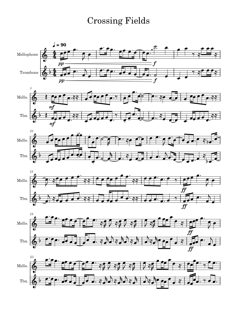 Crossing_Fields Sheet music for Trombone, Mellophone (Brass Duet ...