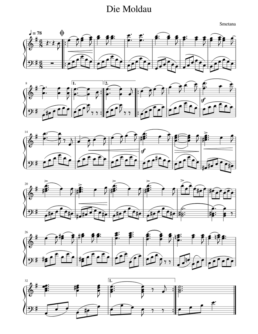 Die Moldau/ Vltava – Bedřich Smetana Die Moldau-1 Sheet Music for Piano ...