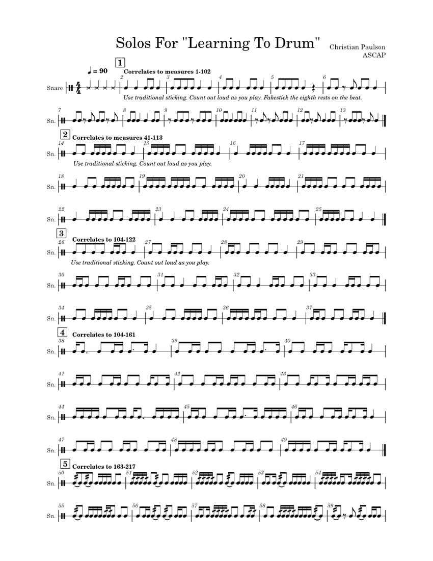 Solos For "Learning To Drum" By Christian Paulson Sheet music for Snare ...