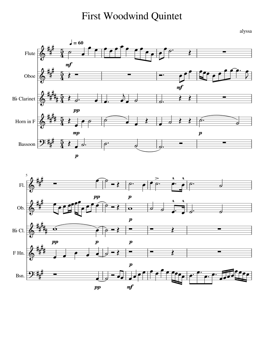 First_Woodwind_Quintet Sheet music for Flute, Oboe, Clarinet in b-flat ...
