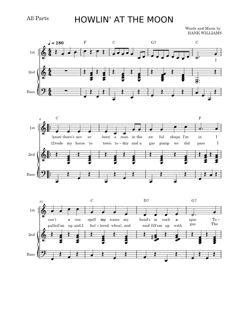 Howlin' At The Moon – Hank Williams Sheet Music for Accordion (Piano ...