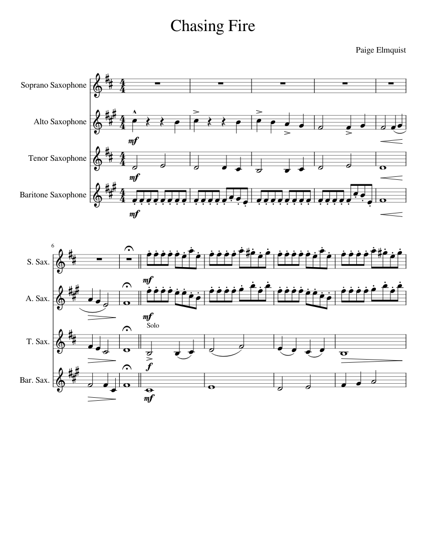 Chasing Fire Sheet music for Saxophone alto, Saxophone tenor, Saxophone ...