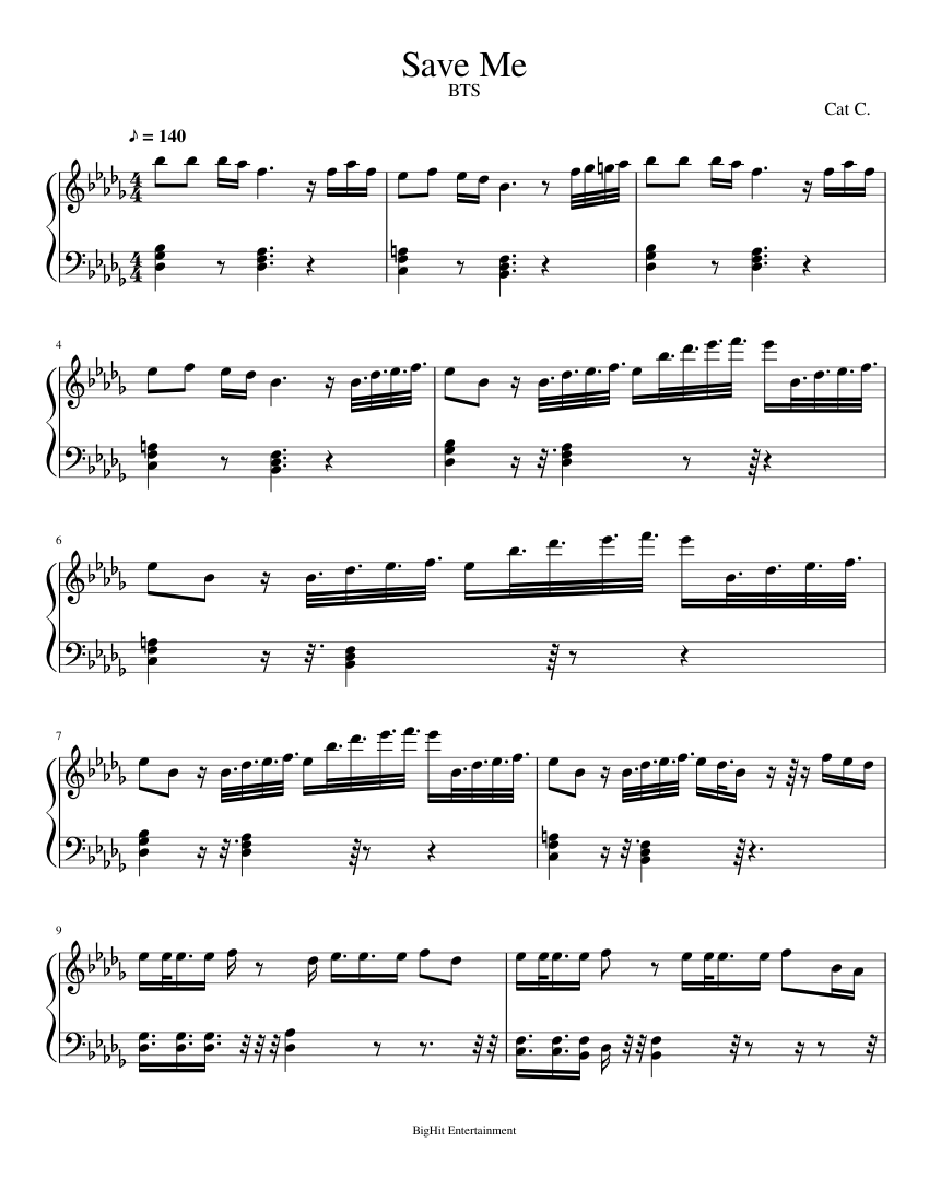 Save Me - BTS Sheet Music for Piano (Solo) | MuseScore.com