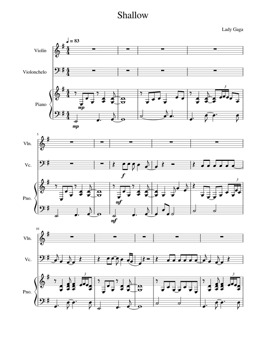 Shallow Sheet music for Piano, Violin, Cello (Piano Trio) | Musescore.com