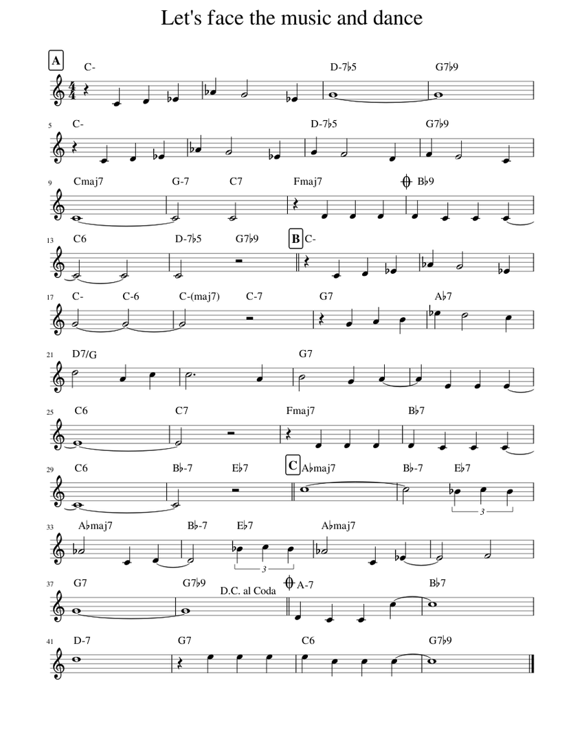 Let's face the music and dance Sheet Music with Chords for Piano (Solo ...