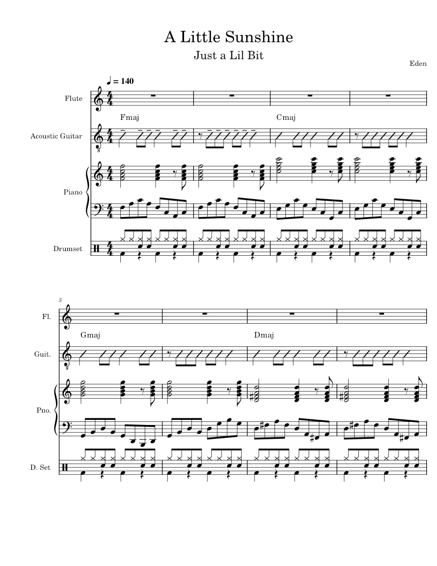 A Little Sunshine Sheet music for Piano, Flute, Guitar, Drum group ...