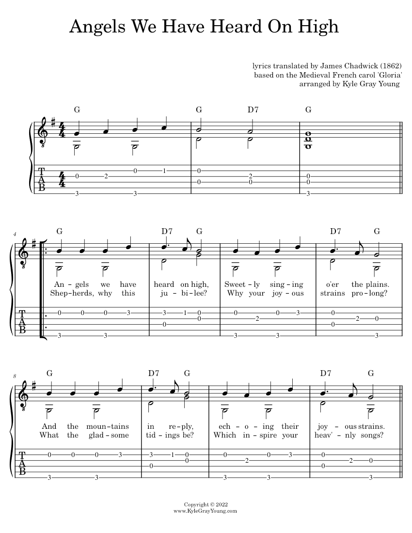 Angels We Have Heard On High – Misc Christmas (easy fingerpicking ...