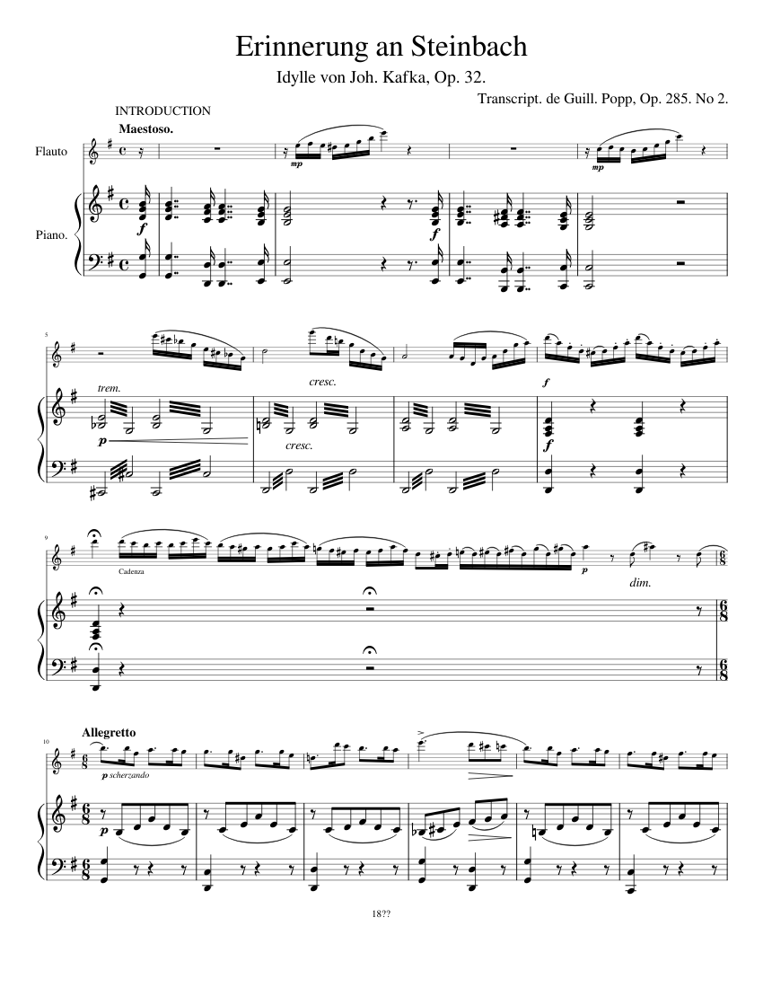 Erinnerung an Steinbach Sheet Music for Piano, Flute (Mixed Duet ...