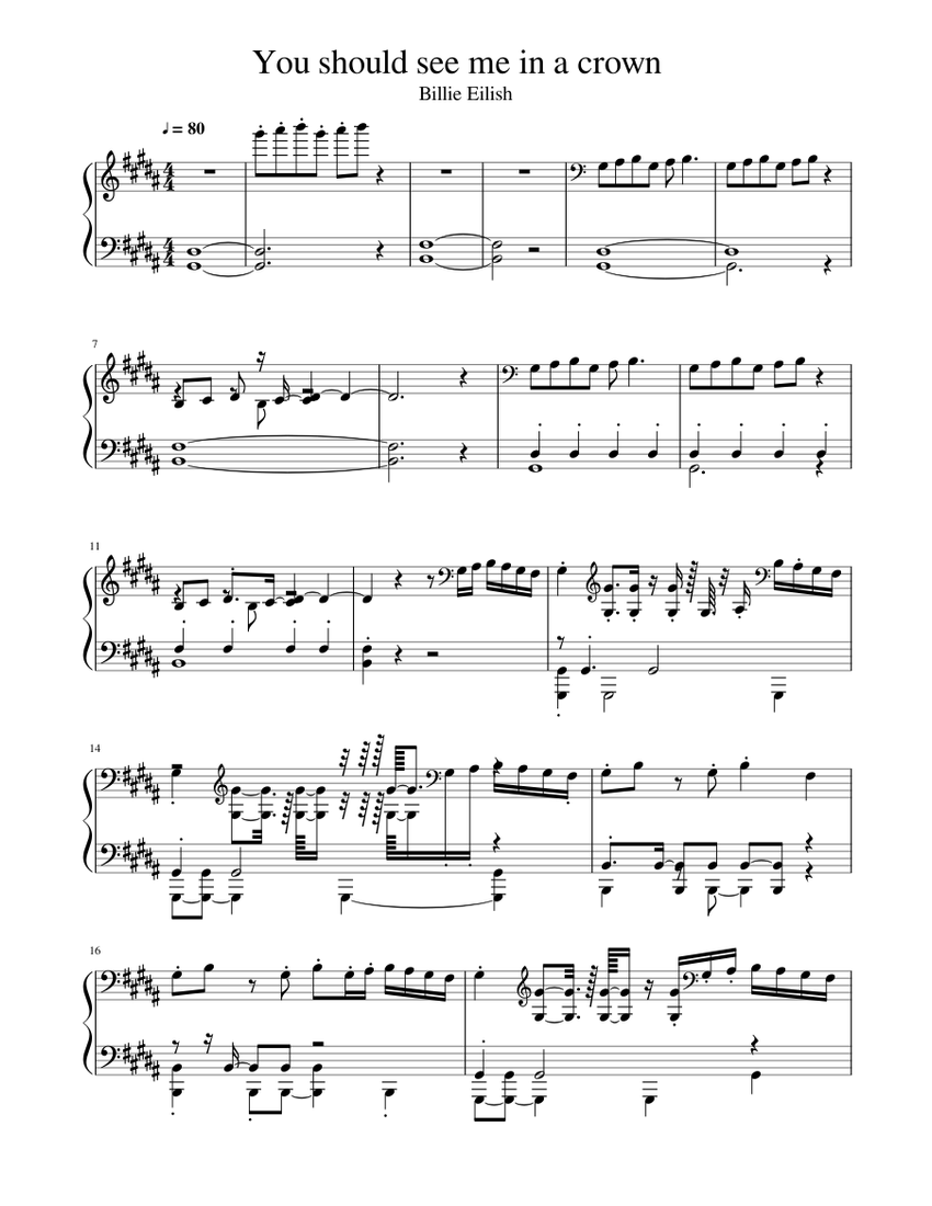 You should see me in a crown - Billie eilish Sheet Music for Piano ...