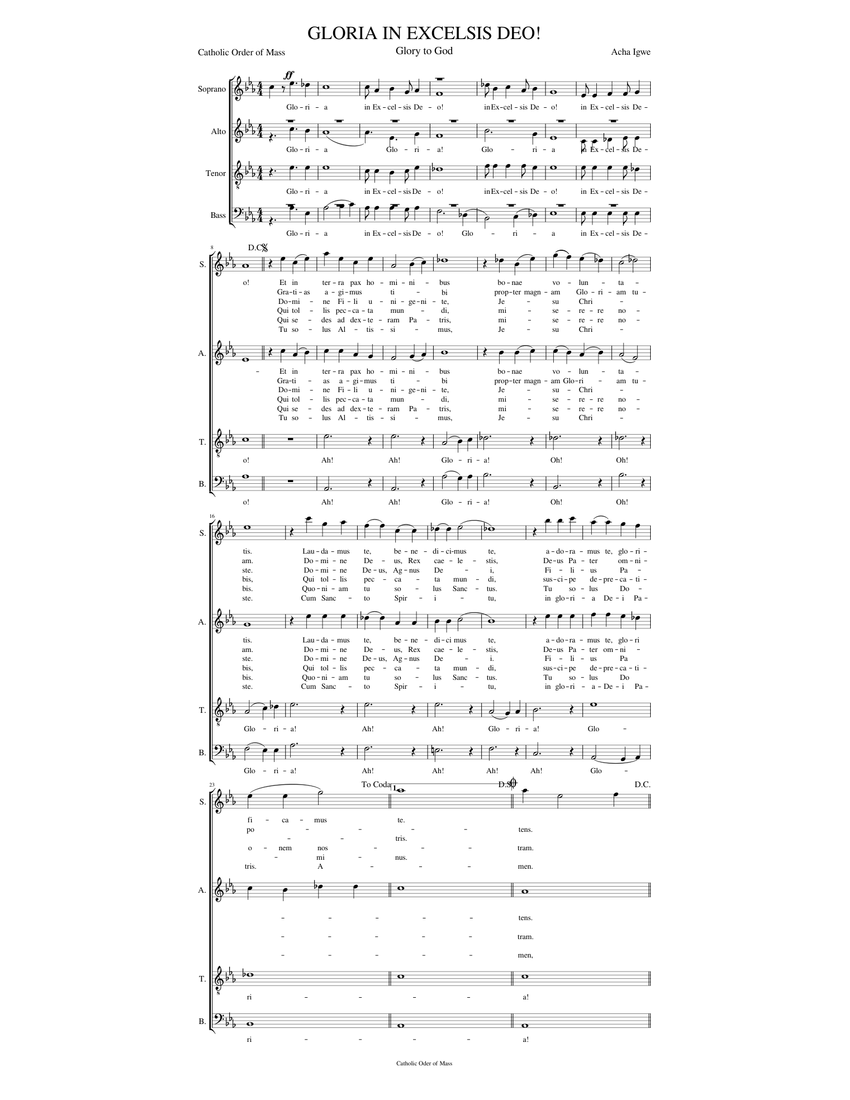 GLORIA IN EXCELSIS DEO! Sheet Music for Bass guitar (SATB) | MuseScore.com