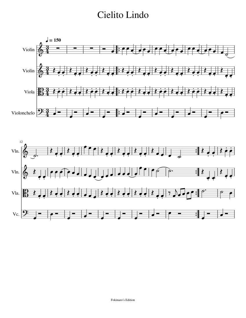 Cielito lindo – Misc Traditional Cielito Lindo Sheet Music for Violin, Viola, Cello (String ...