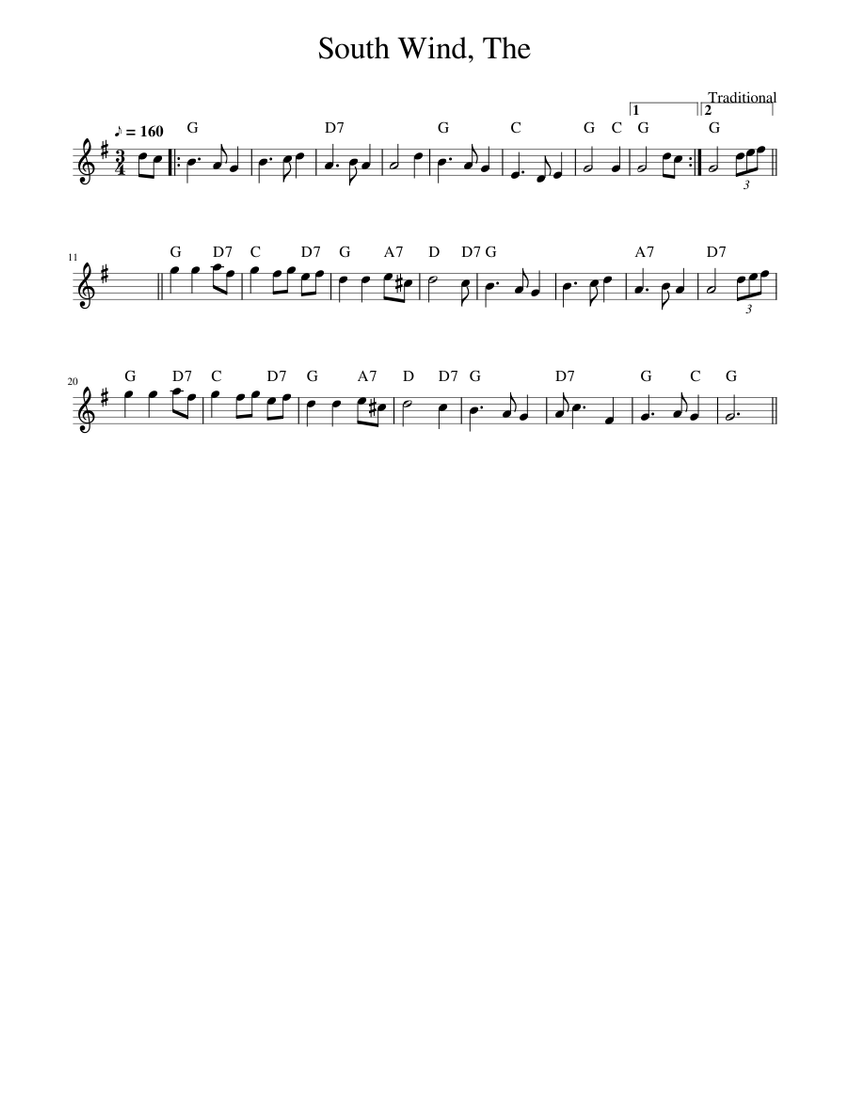 Traditional music - The South Wind Sheet music for Piano (Solo) Easy ...