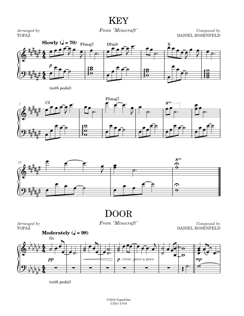 Minecraft Vol. Alpha (Full Piano Collection w/Custom Audio) Sheet music ...
