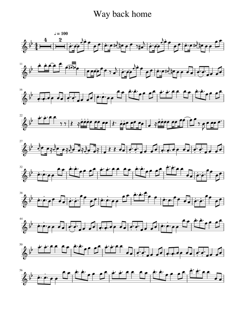 Way back home Sheet Music for Flute (Solo) | MuseScore.com