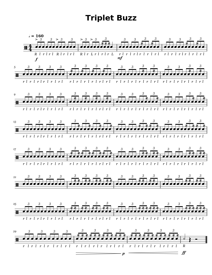 Triplet Buzz Sheet music for Snare drum (Solo) | Musescore.com