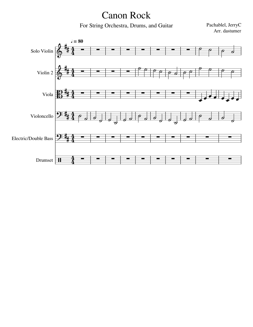 Canon Rock Sheet Music for Violin, Viola, Cello, Bass guitar & more ...