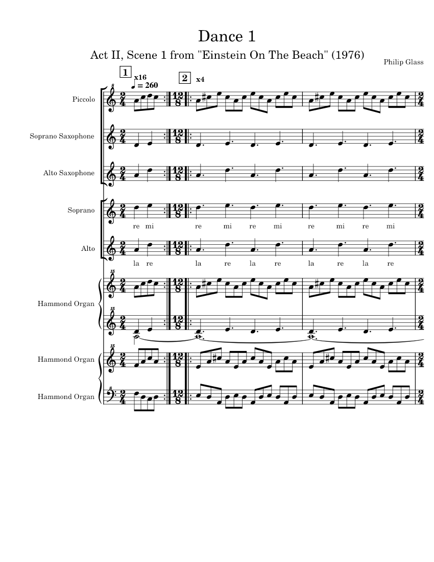 Philip Glass - Dance 1 Sheet music for Soprano, Alto, Organ, Flute ...