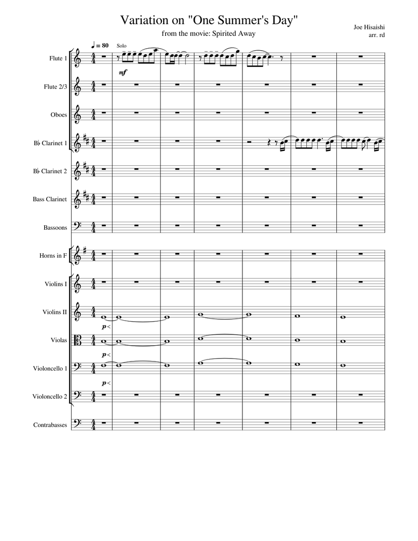 [unlisted] variation - one summer's day Sheet Music for Flute, Oboe ...
