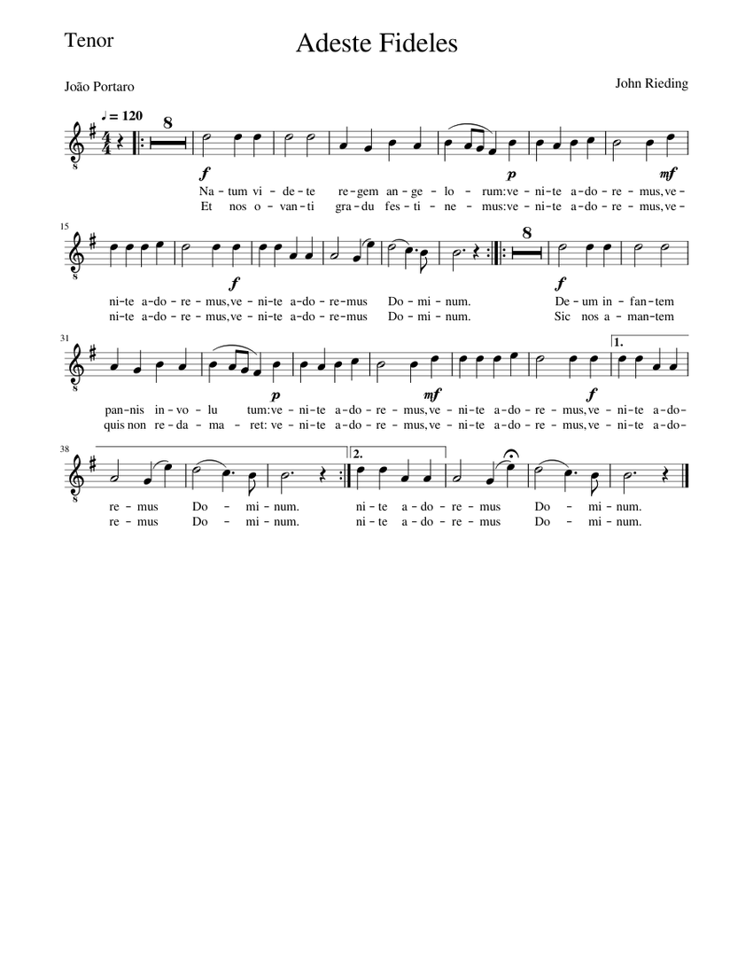 Adeste Fideles-Tenor Sheet music for Piano (Solo) Easy | Musescore.com