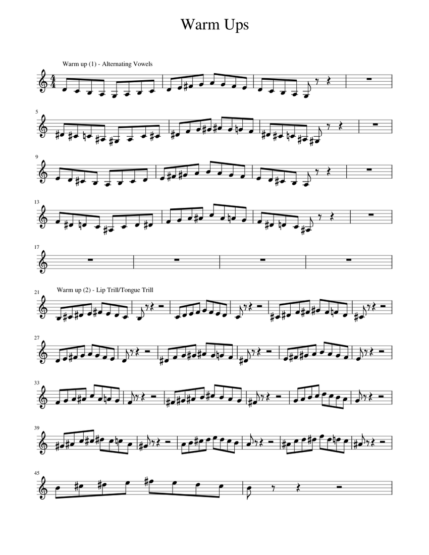 Vocal Warm Up Exercises by Chloe Hawkins Sheet Music for Piano (Solo ...