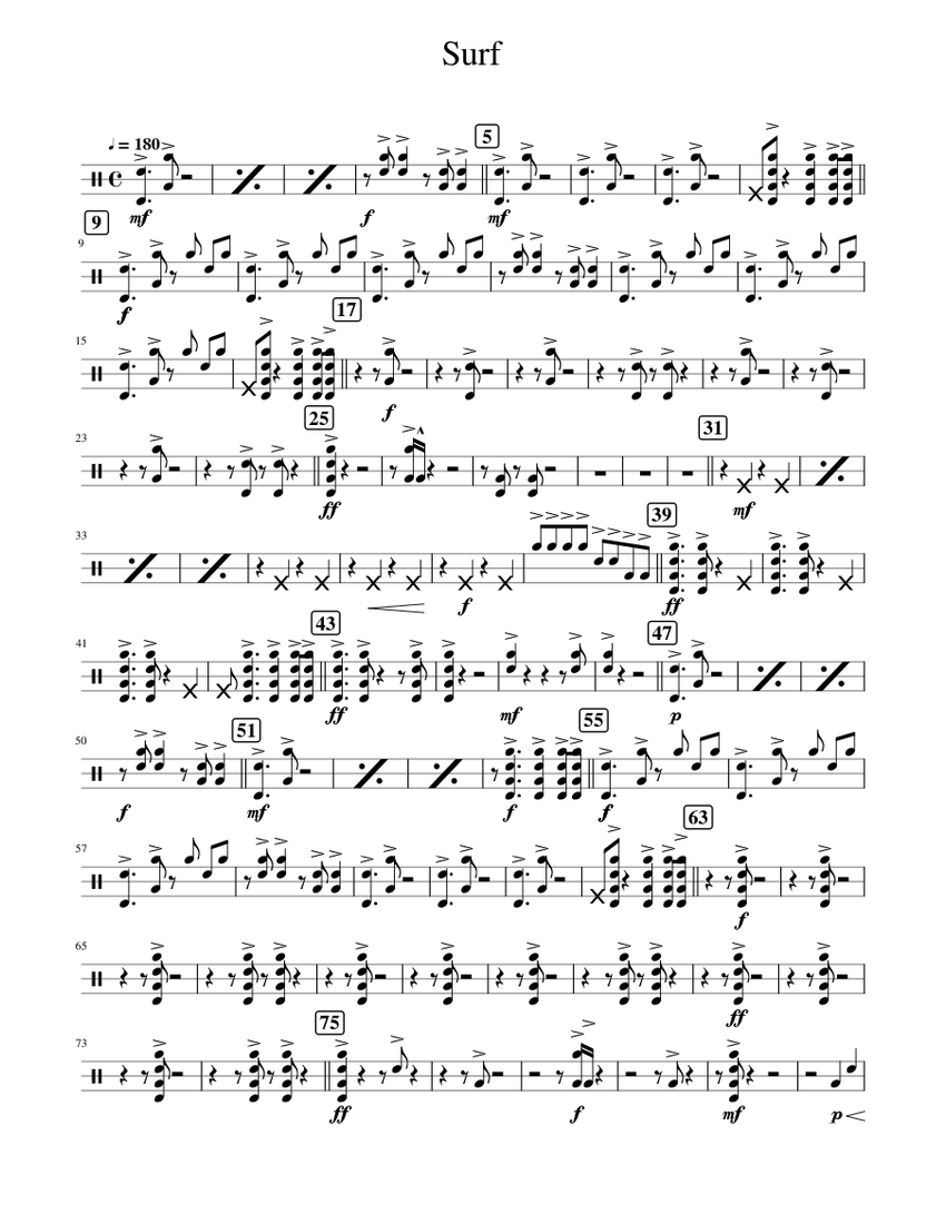 Surf_(Bass_Drums) Sheet music for Bass drum (Drum Corps (Modern ...