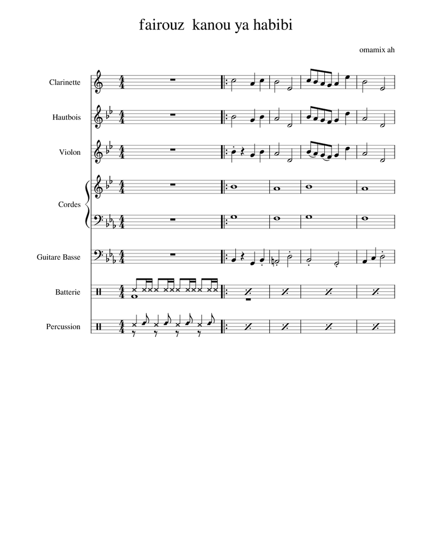 fairouz kanou ya habibi (POLYUSHKA POLYE) Sheet music for Oboe, Violin ...