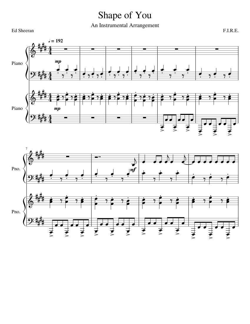 #34 - Ed Sheeran - Shape of You Sheet Music for Piano (Piano Duo ...