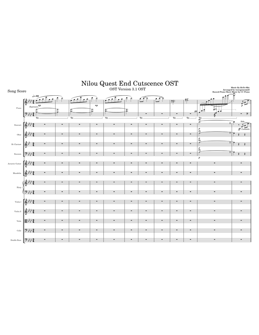 Two Hearts Rejoice l Genshin lmpact Version 3.1 OST Sheet Music for Piano, Oboe, Clarinet in b ...