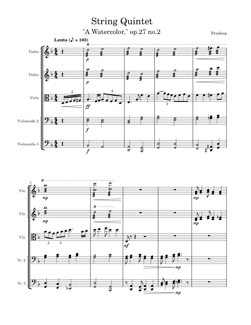 "String Quintet" - original for string quintet/ensemble, op.27 no.2 ...