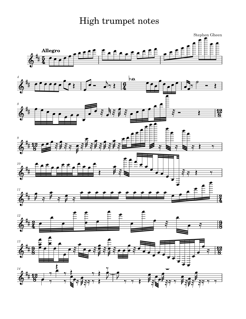 High Trumpet notes - Stephen Gheen Sheet music for Trumpet in b-flat ...