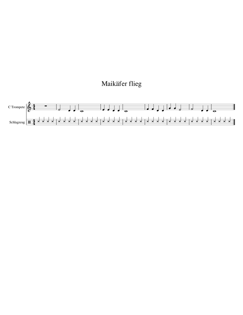 Maikäfer flieg Sheet music for Drum group, Trumpet in c (Mixed Duet ...
