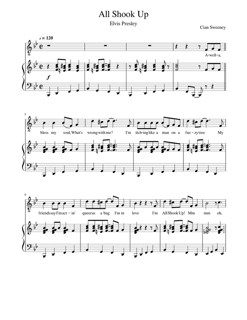 All Shook Up - Elvis Presley Sheet Music for Piano, Vocals (Piano-Voice ...