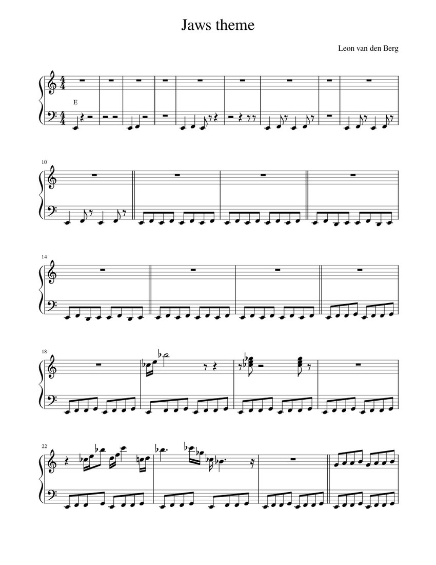 Jaws theme – John Williams Sheet Music for Piano (Solo) Easy ...