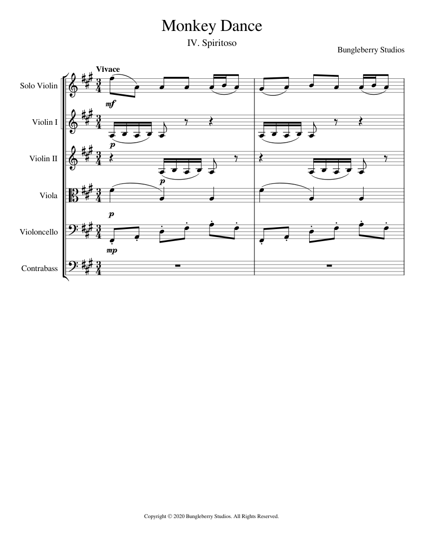 Monkey Dance (IV. Spiritoso) Sheet Music for Contrabass, Violin, Viola ...