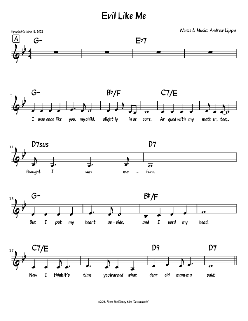 Evil Like Me – Andrew Lippa (Lead Sheet) Sheet Music with Chords for ...