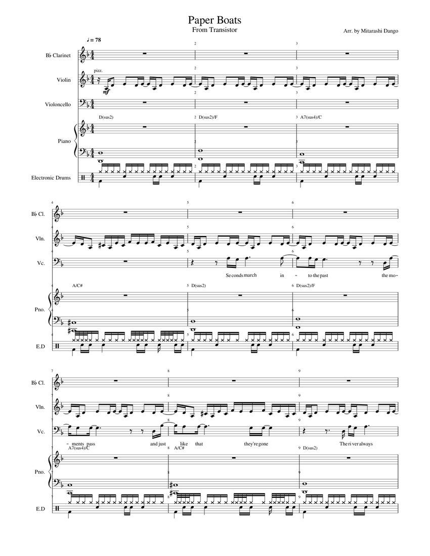 Paper Boats Transistor Sheet Music for Piano, Clarinet in b-flat ...