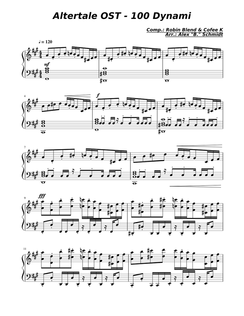 Altertale OST - 100 Dynami (Recreation) Sheet music for Piano (Solo ...