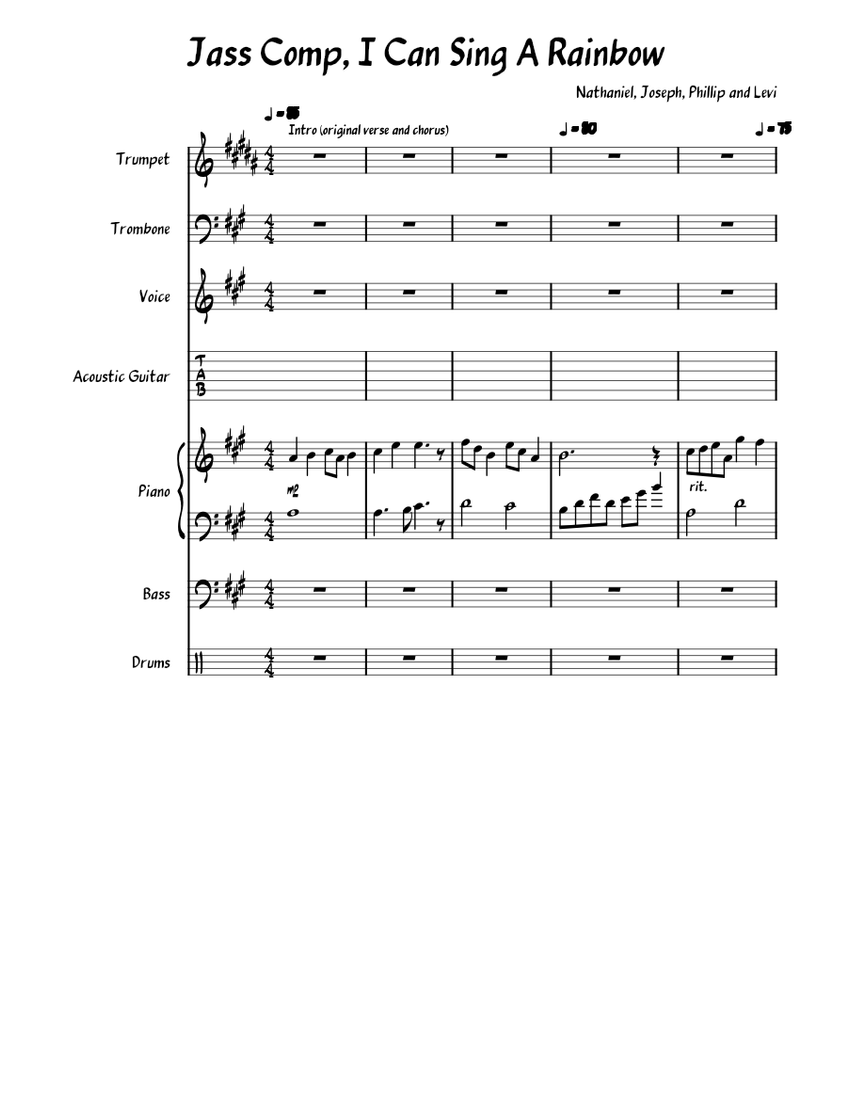 Jass Composition I Can Sing A Rainbow Sheet Music for Piano, Trombone ...