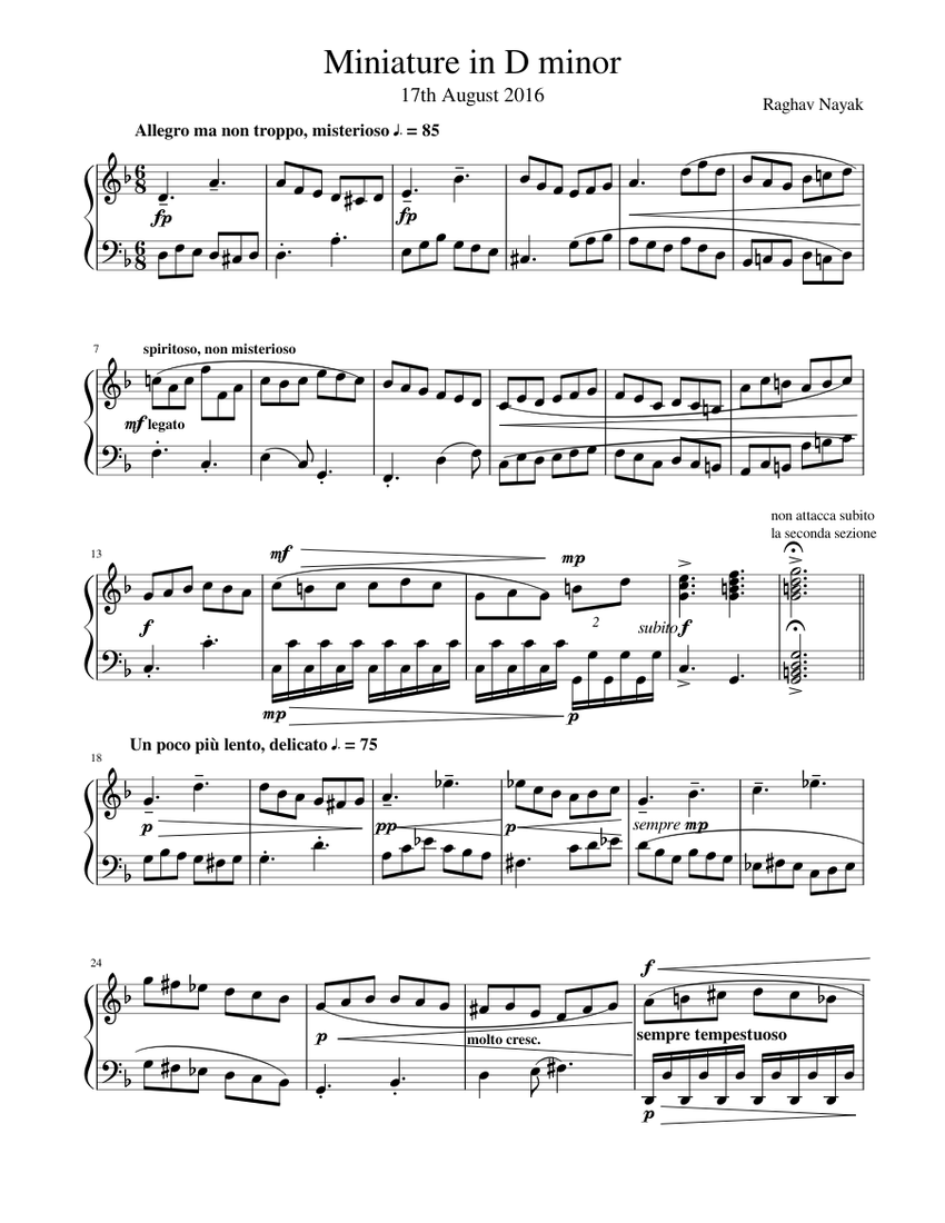 Miniature in D Minor Sheet music for Piano (Solo) | Musescore.com