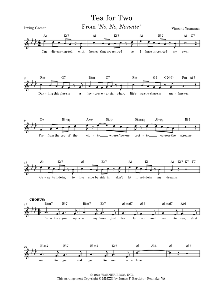 Tea For Two [lead sheet] Sheet Music with Chords for Clarinet in b-flat ...