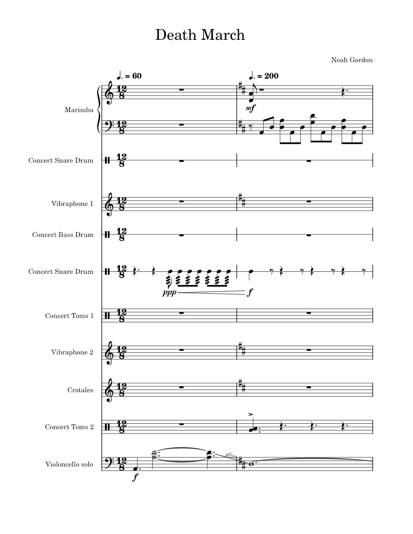 Death March Sheet music for Vibraphone, Snare drum, Cello, Bass drum ...