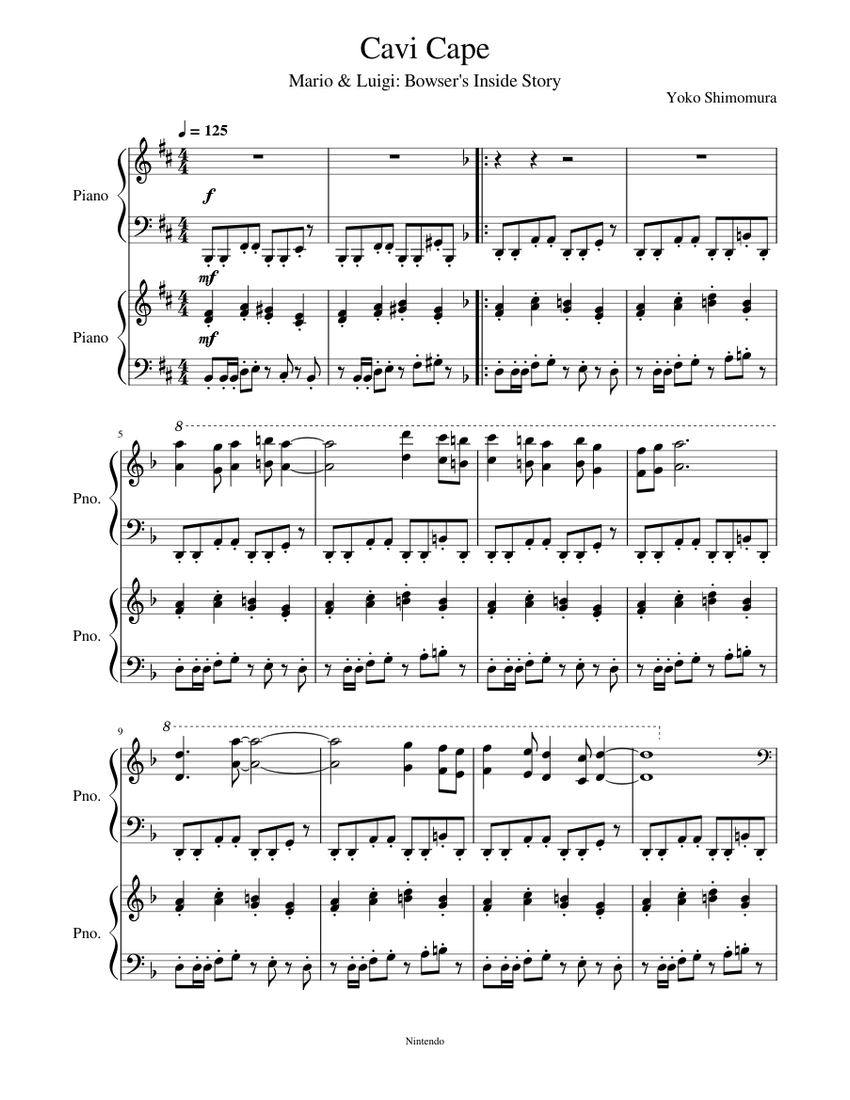 Cavi Cape - Mario & Luigi: Bowser's Inside Story Sheet Music for Piano ...