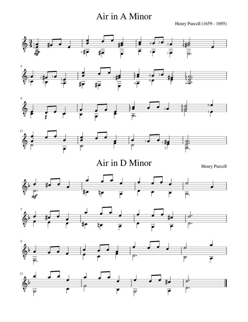 Henry Purcell - Air in A and D Minor Sheet music for Guitar (Solo ...