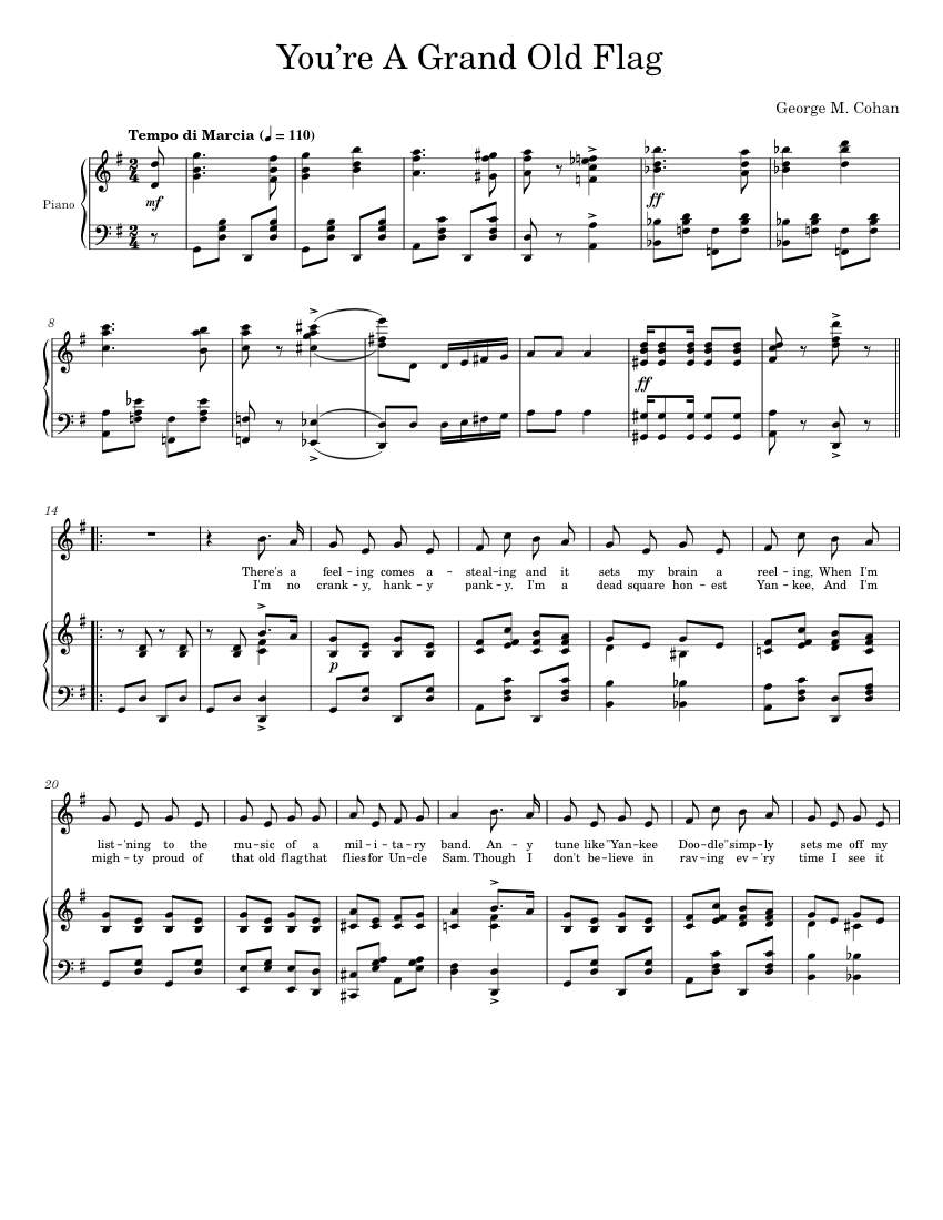 You're A Grand Old Flag Sheet Music for Piano, Vocals (Piano-Voice ...