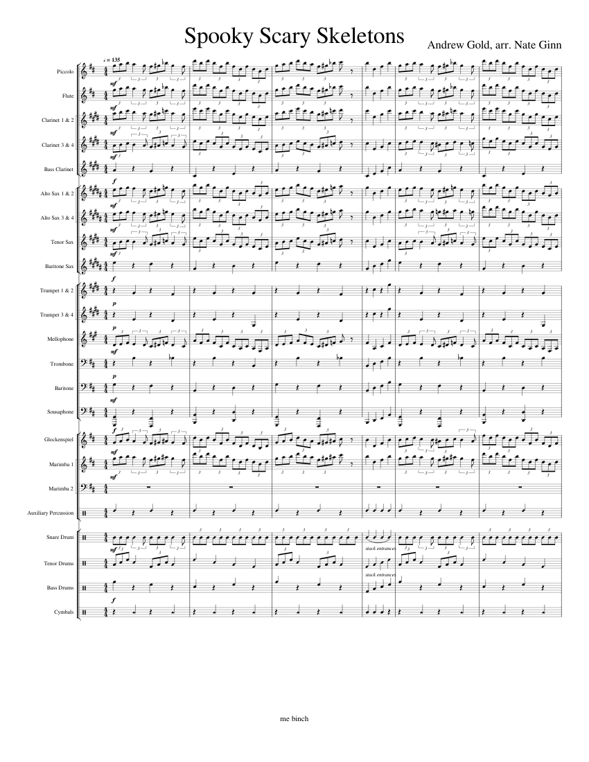 Spooky_Scary_Skeletons Sheet music for Trombone, Tuba, Flute piccolo ...