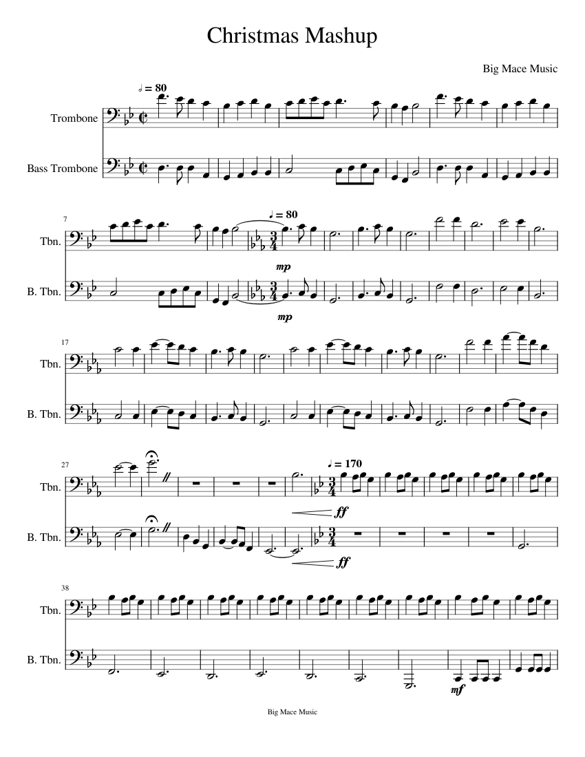 Christmas Mashup Sheet Music for Trombone, Trombone bass (Brass Duet ...