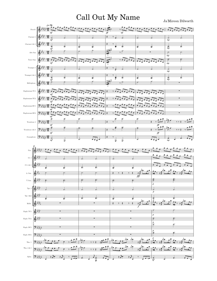 Call Out My Name Sheet Music for Trombone, Euphonium, Mellophone, Flute ...