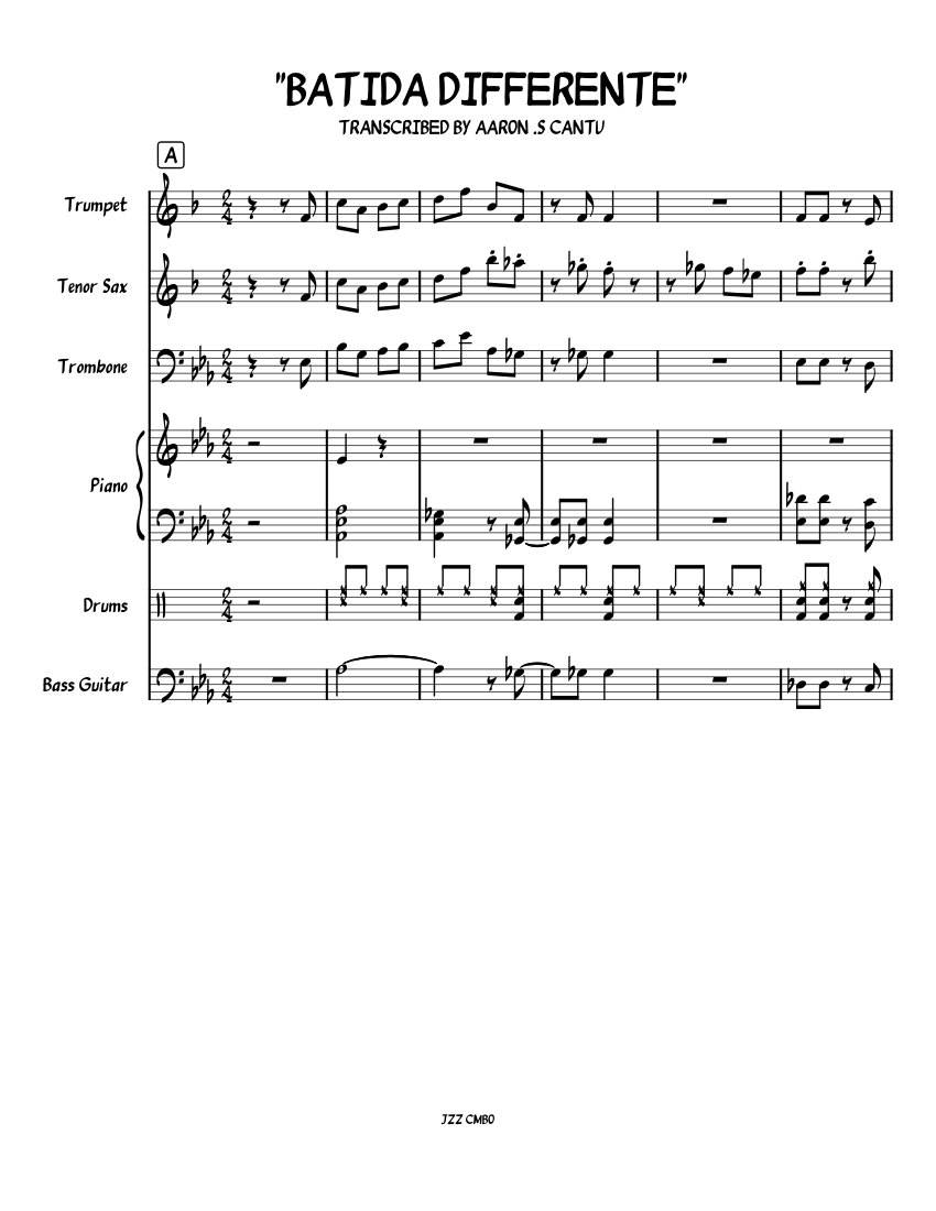 Batida Differente Sheet music for Piano, Trombone, Saxophone tenor, Trumpet in b-flat & more ...