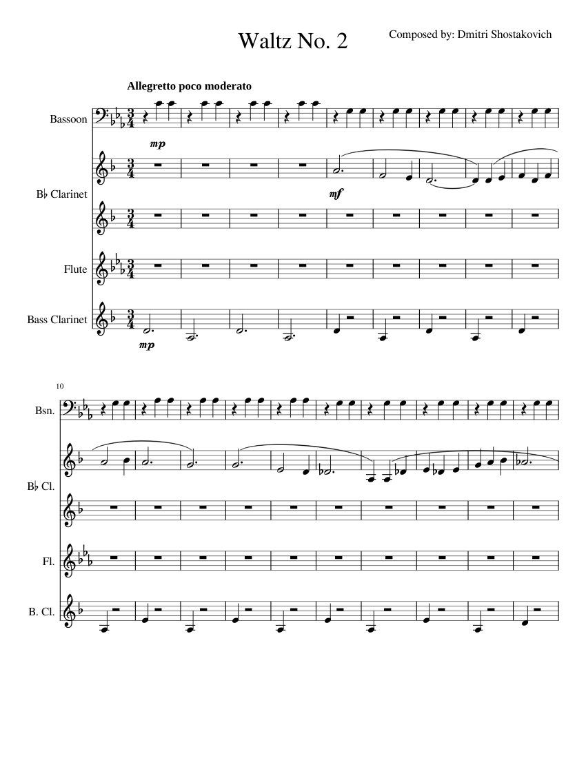 Waltz No 2 Sheet music for Flute, Clarinet in b-flat, Clarinet bass ...